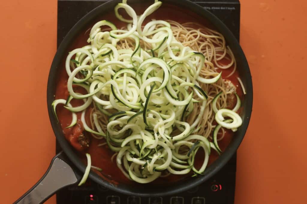 Meatball Marinara with Spiralized Courgette and Wholewheat spaghetti ...