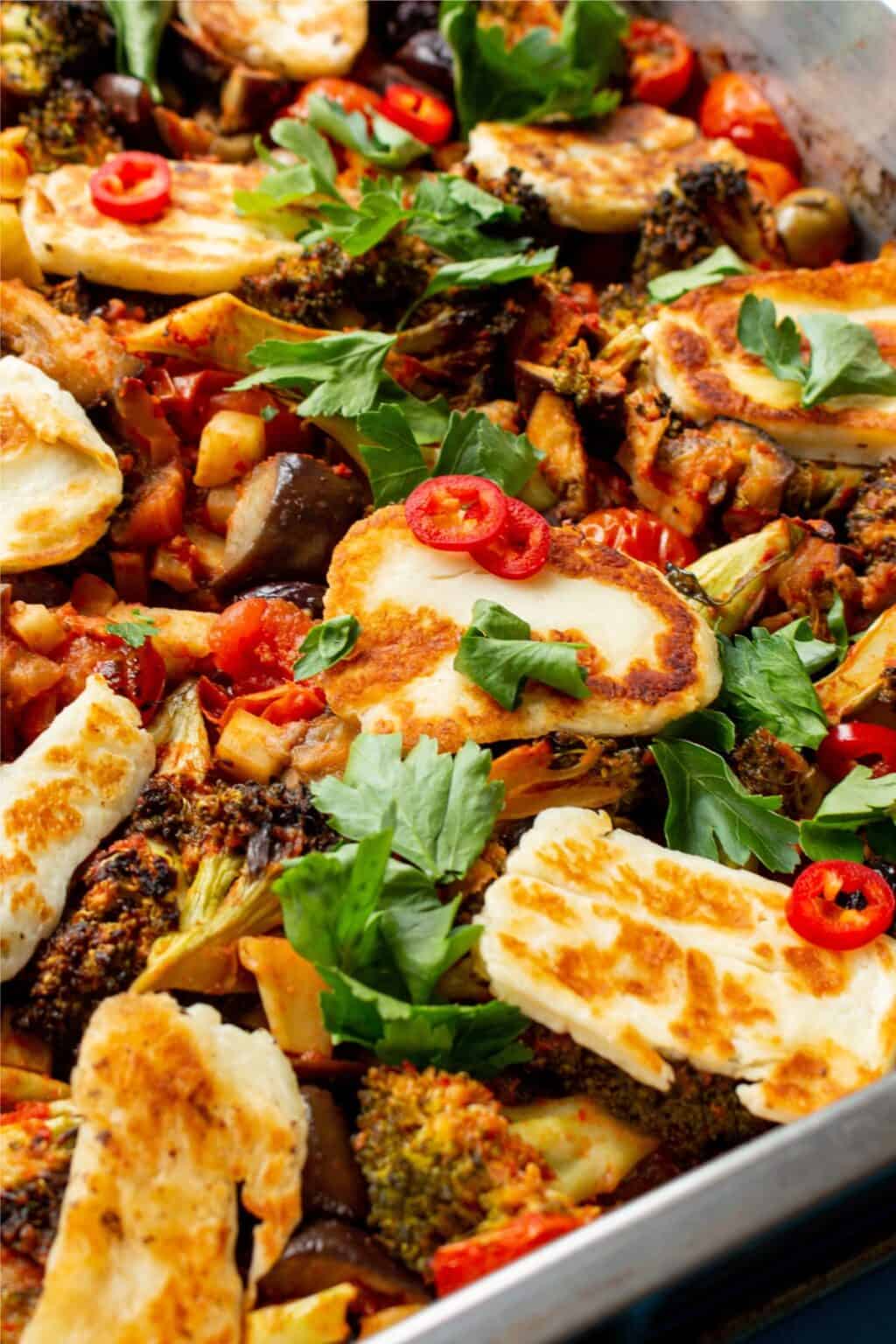 Halloumi Tray Bake with Roasted Vegetables – Beat The Budget