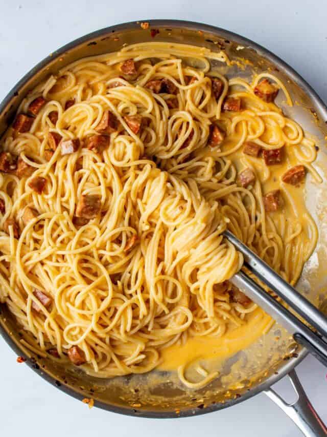 5 Ingredient Spaghetti Chorizo Carbonara – Beat The Budget