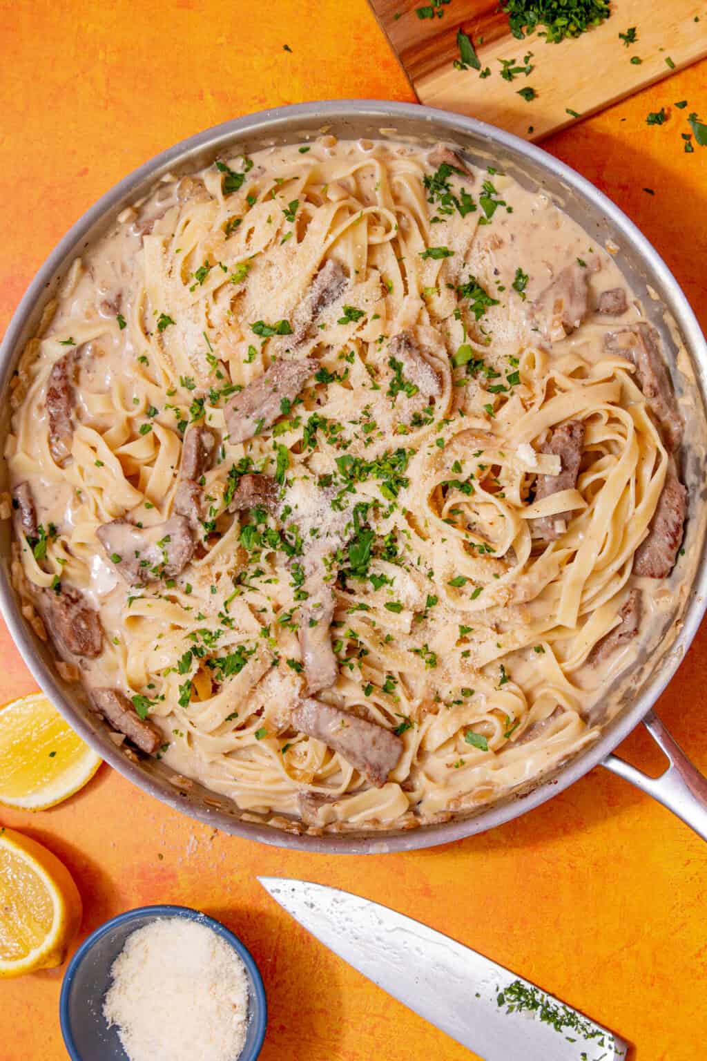Steak Pasta with Creamy Sauce (in 30 minutes or less!) – Beat The Budget