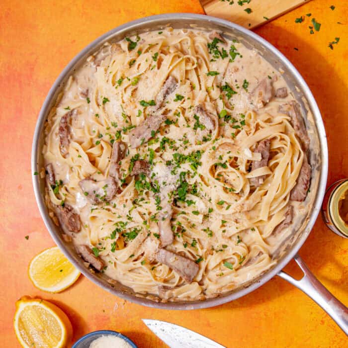 Steak Pasta with Creamy Sauce (in 30 minutes or less!) – Beat The Budget